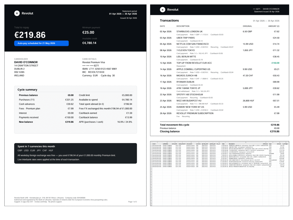 Free Credit Card Statement to Excel Converter | Convert Visa, Amex ...